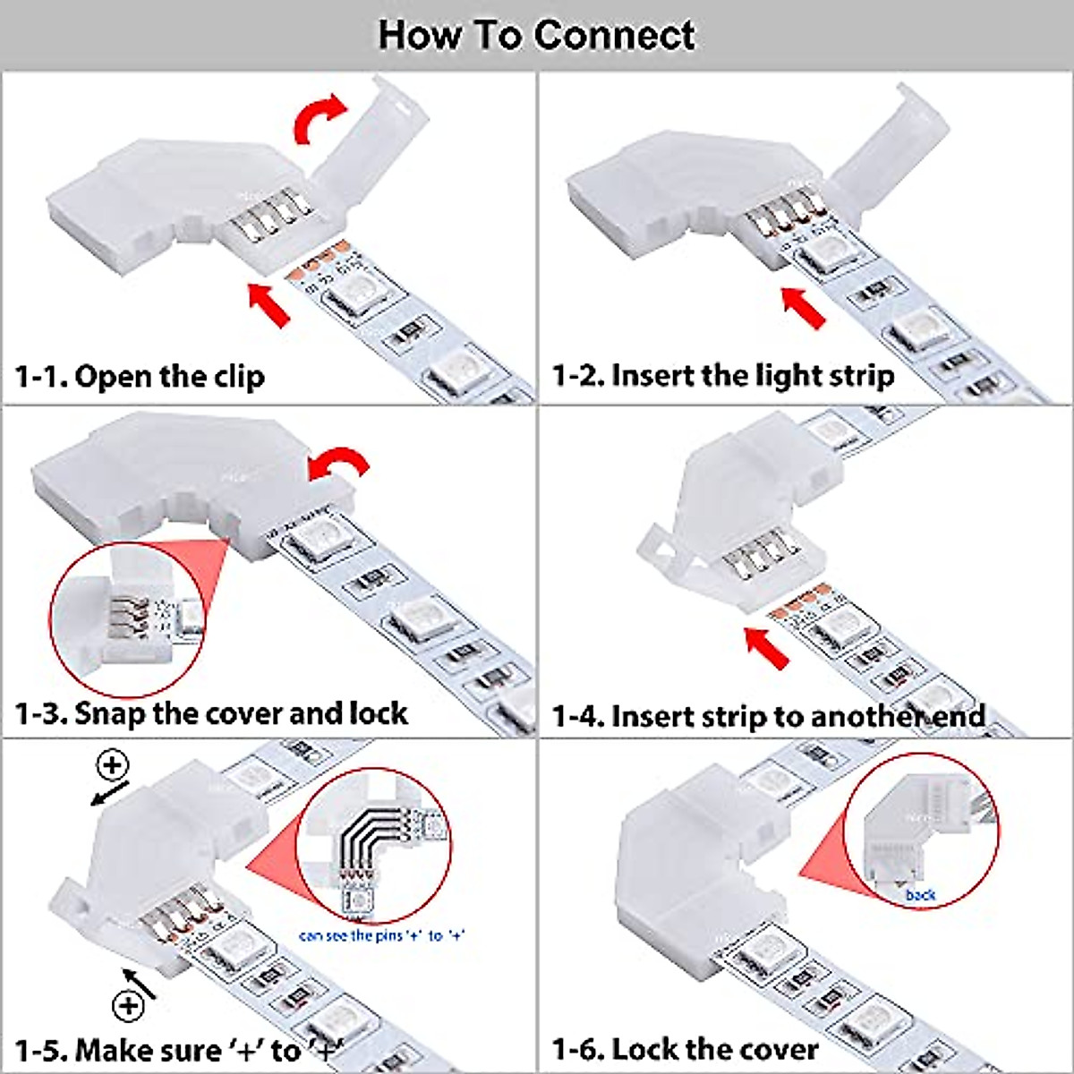 Nicelux 90 Degree Corner 4 Pin L Shape Connector for 10mm RGB LED Strip Light Non-Waterproof IP20(10 PCS)