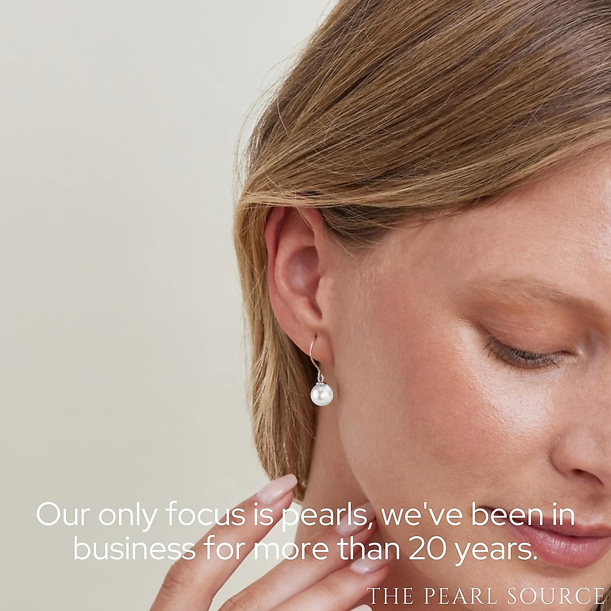 THE PEARL SOURCE 14K Gold 9-10mm AAAA Quality Round Genuine White Freshwater Cultured Pearl Linda Earrings for Women