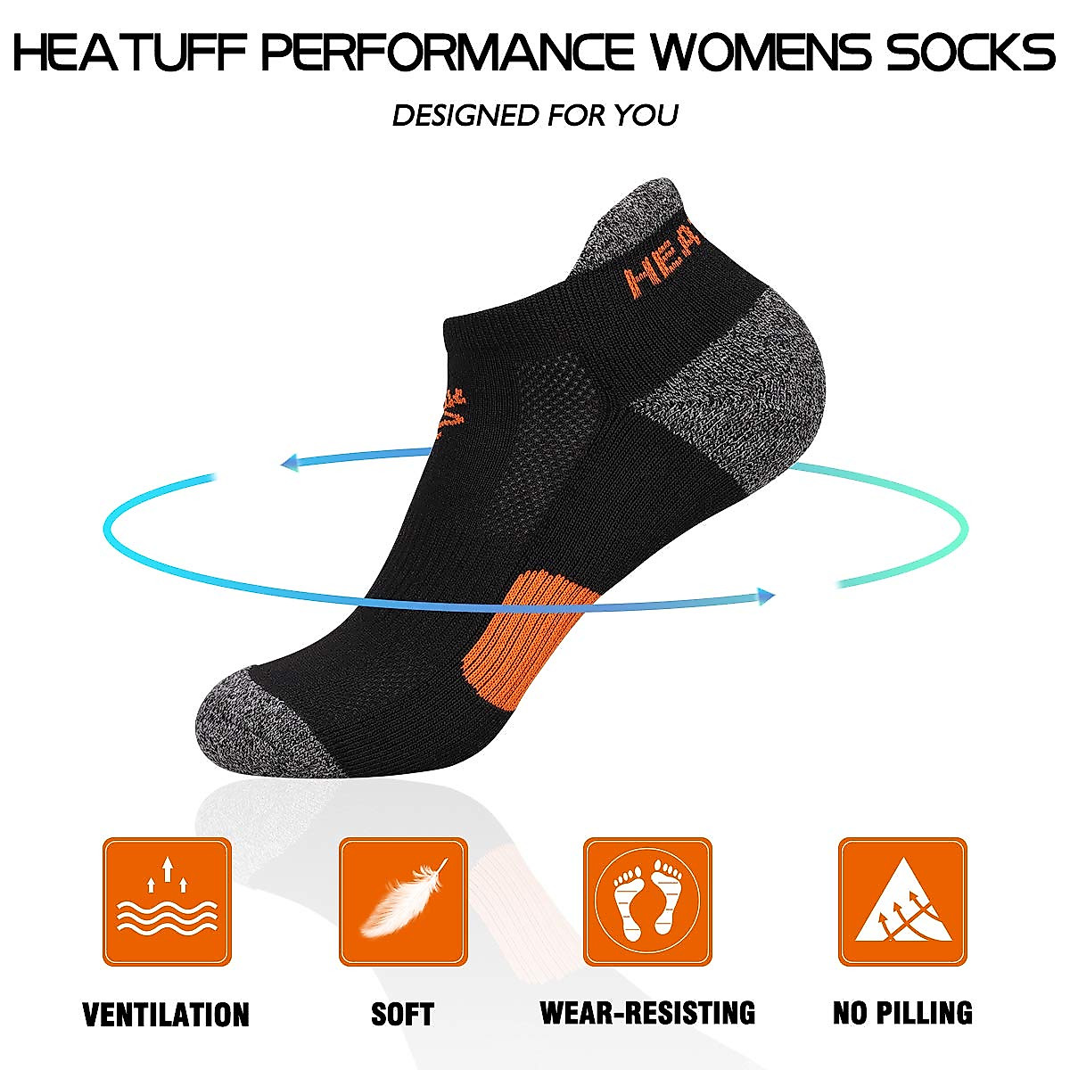 Heatuff Women's 12 Pairs Performance Athletic Ankle Socks Low Cut Cushioned Sock with Heel Tab