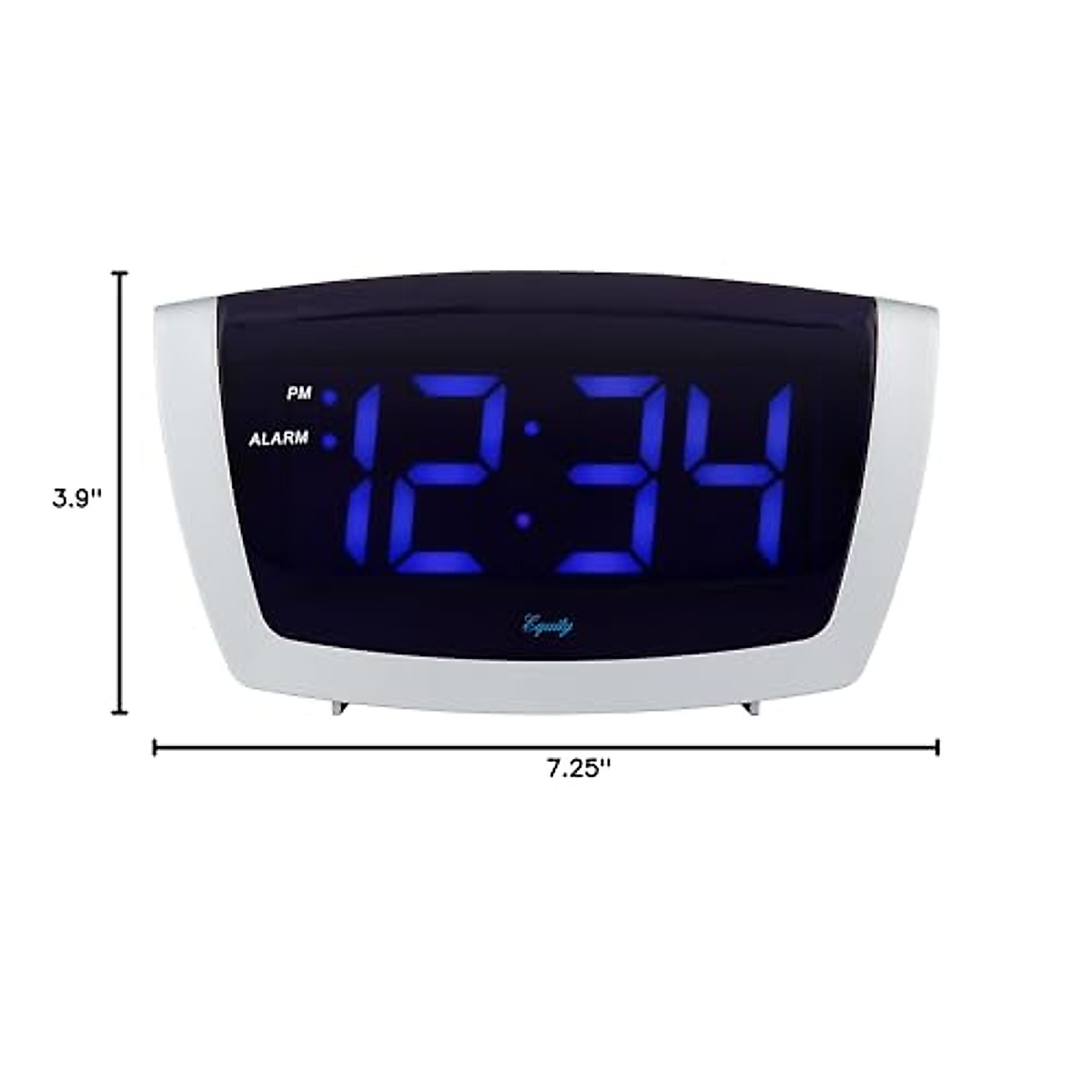Equity by La Crosse LED Blue Digit Alarm Clock with USB Charging Port, Silver
