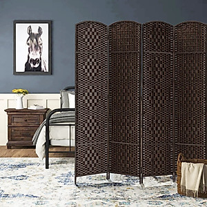 RHF 6 ft.Tall Room Divider, Room Dividers and Folding Privacy Screens, 15.7" Privacy Screen 4 Panels Room Divider Wall Partition, Dark Coffee