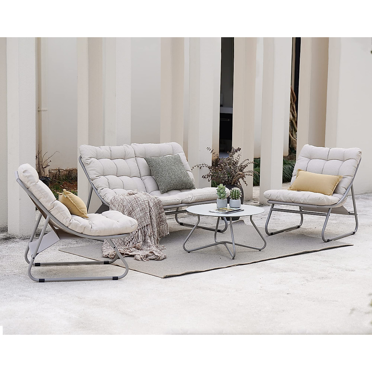 Grand patio Outdoor Sofa Set, Comfy E-Coated Outdoor Furniture Set for 4 Person with Thick Olefin Cushions, Samba Patio Conversation Set with Coffee Table for Backyard,Garden,Porch,Poolside, Beige