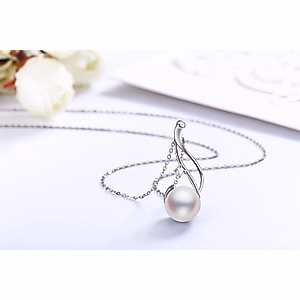 CHAULRI Genuine Premium AAA Top Grade 9-10mm Cultured White Pearl Pendant Necklace 18K Gold Plated 925 Silver - Gifts for Women for Her Wife Mom Daughter (White, gold-plated-silver)