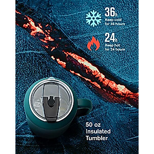 Coolplus 50 oz Mug Tumbler with Handle and Straw, Large Stainless Steel Travel Insulated Water Cup with 2-in-1 Lid, Double Wall Metal Keep Cold 36 hrs, Sweet Proof BPA-Free, Indigo Crush