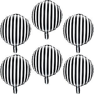 24 Pieces Black and White Striped Balloons 18 Inch Striped Foil Balloons Black Striped Checkered Balloons for Halloween Birthday Baby Shower Addams Family Party Decoration