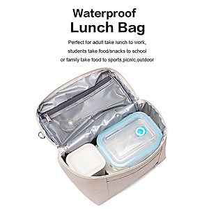 NOL Natural Organic Lifestyle Insulated Lunch Bags for Women Cooler Bag Lightweight Nylon Waterproof Lunch Box For Work（Medium, Cream