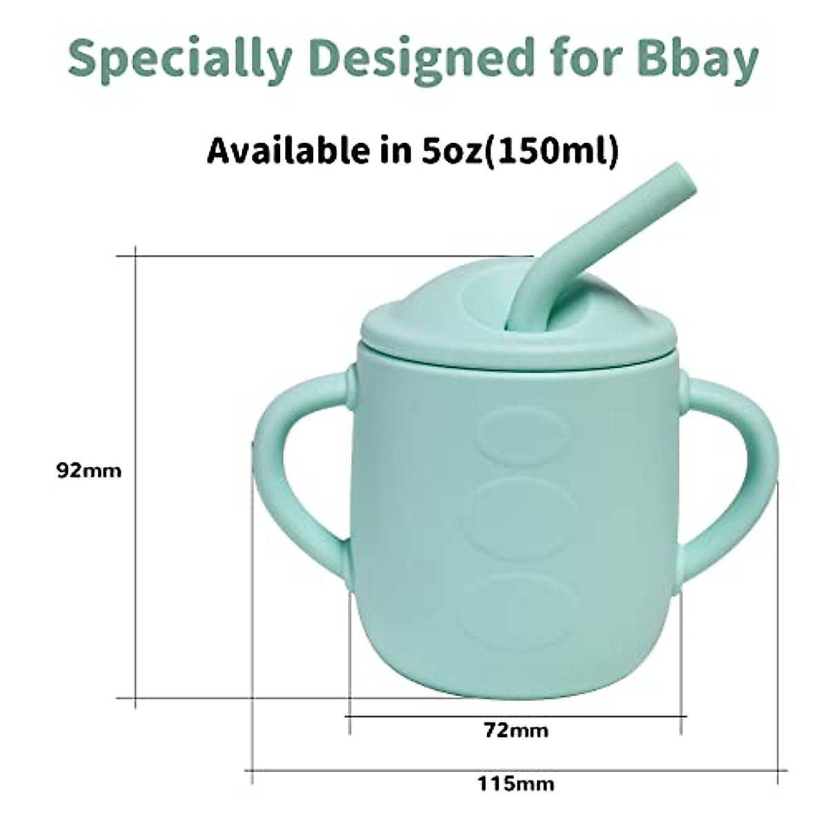Adocham 100% Silicone Baby Cup With Straw & 2 Handles,Food Grade Toddler Infant Sippy Training Cups Spill Proof,BPA-Free,6 Months+,5oz (Cyan)