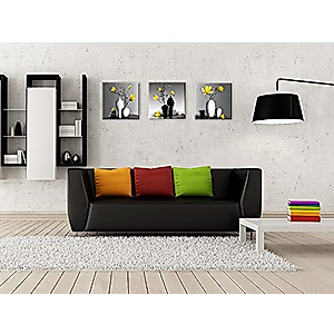 Flower Wall Art for Bathroom Hallway, SZ Elegant Orchid Still Life Canvas Painting Prints, Golden Magnolia in Black and White Vases Picture (Ready to Hang, Waterproof Decor)