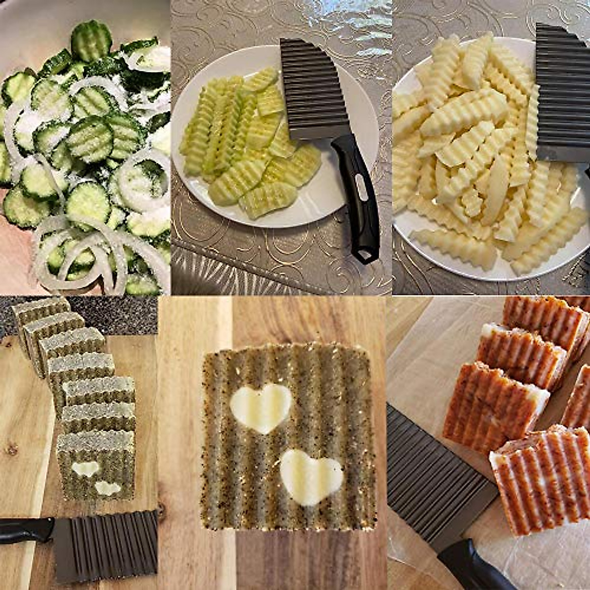 Crinkle Potato Cutter - 2.9" x 11.8" Stainless Steel French Fries Slicer Handheld Chipper Chopper Potato Carrot Chopping Knife Home Kitchen Wavy Blade Cutting Tool Large Size