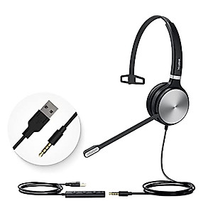 Yealink UH36 Professional Wired Headset - Telephone Headphones for Calls and Music, Noise Cancelling Headset with Mic for Computer PC Laptop（for Teams Optimized, Mono,3.5mm Jack/USB Connection）
