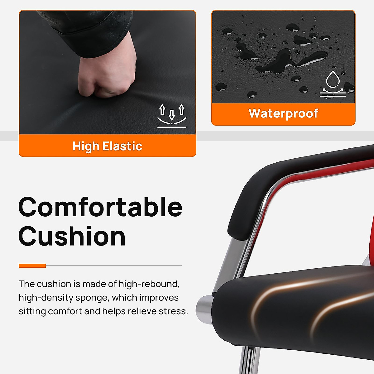 Walmokid Waiting Room Chairs with Armrest, PU Leather Office Furniture, Lobby Conference Reception Chairs, Office Guest Seating for Clinic,Airport,Hospital,Barber,Salon,Bank(Red&Black, 2)