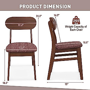 Giantex Wooden Dining Chairs Set of 2 Walnut, Farmhouse Kitchen Chairs with Padded Seat, Rubber Wood Frame, Armless Mid-Century Dining Room Chair with Curved Back, Walnut