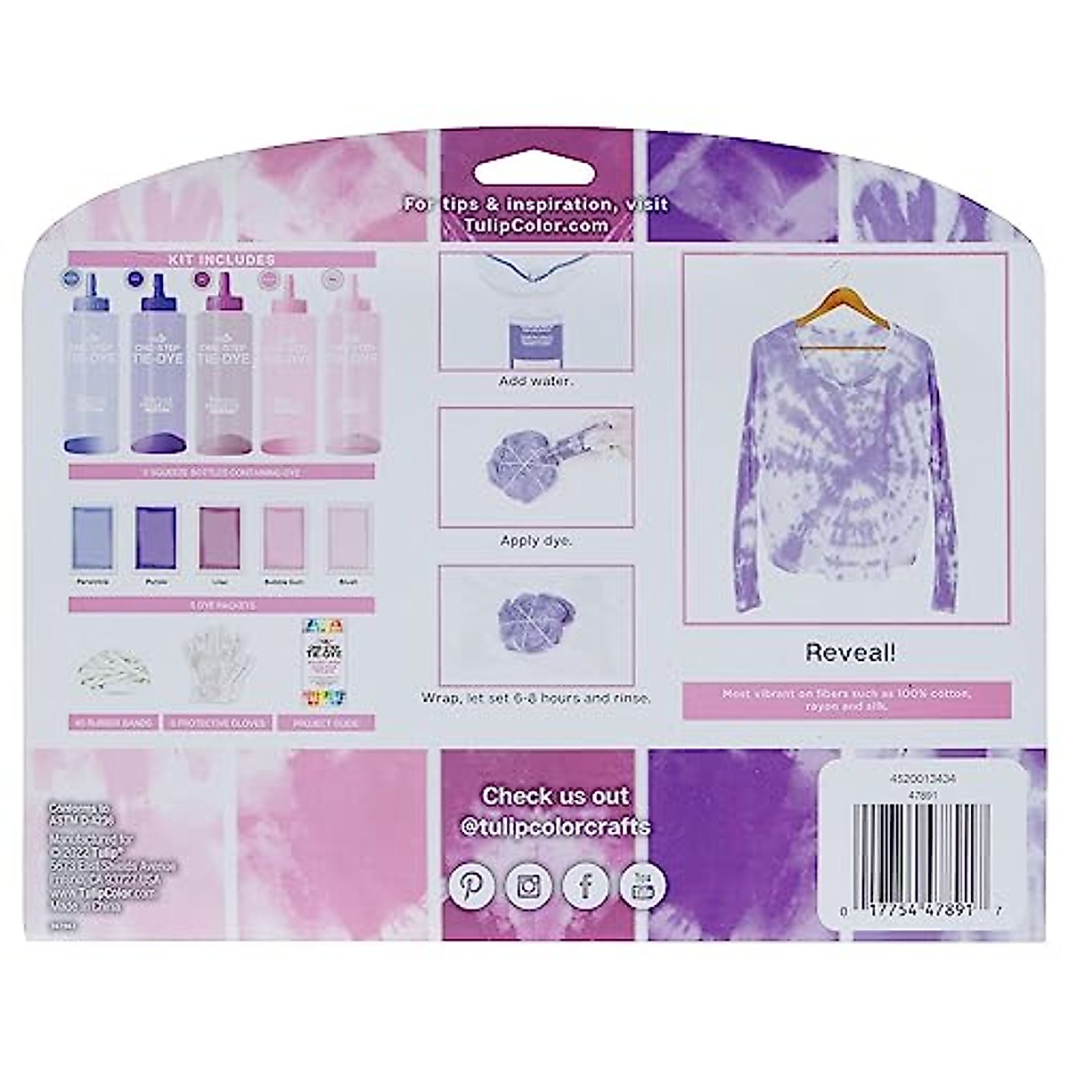Tulip One-Step Tie-Dye Tiara Kit, Pink & Purple Fabric Dye, 5 Colors
