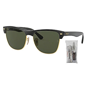 Ray-Ban RB4175 CLUBMASTER OVERSIZED 877 57M Demishiny Black/Arista/Crystal Green Square Sunglasses For Men For Women (OVERSIZED)+ BUNDLE with Designer iWear Eyewear Kit