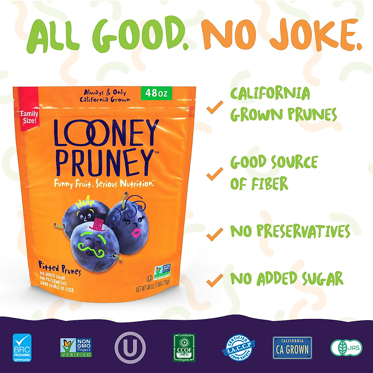 Looney Pruney Pitted Dried Prunes for the Entire Family | Always California-Grown | Kosher | No Added Sugar & No Preservatives (40 oz)