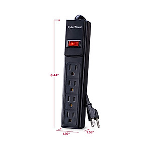 CyberPower CSB404 Essential Surge Protector, 450J/125V, 4 Outlets, 4ft Power Cord, Black