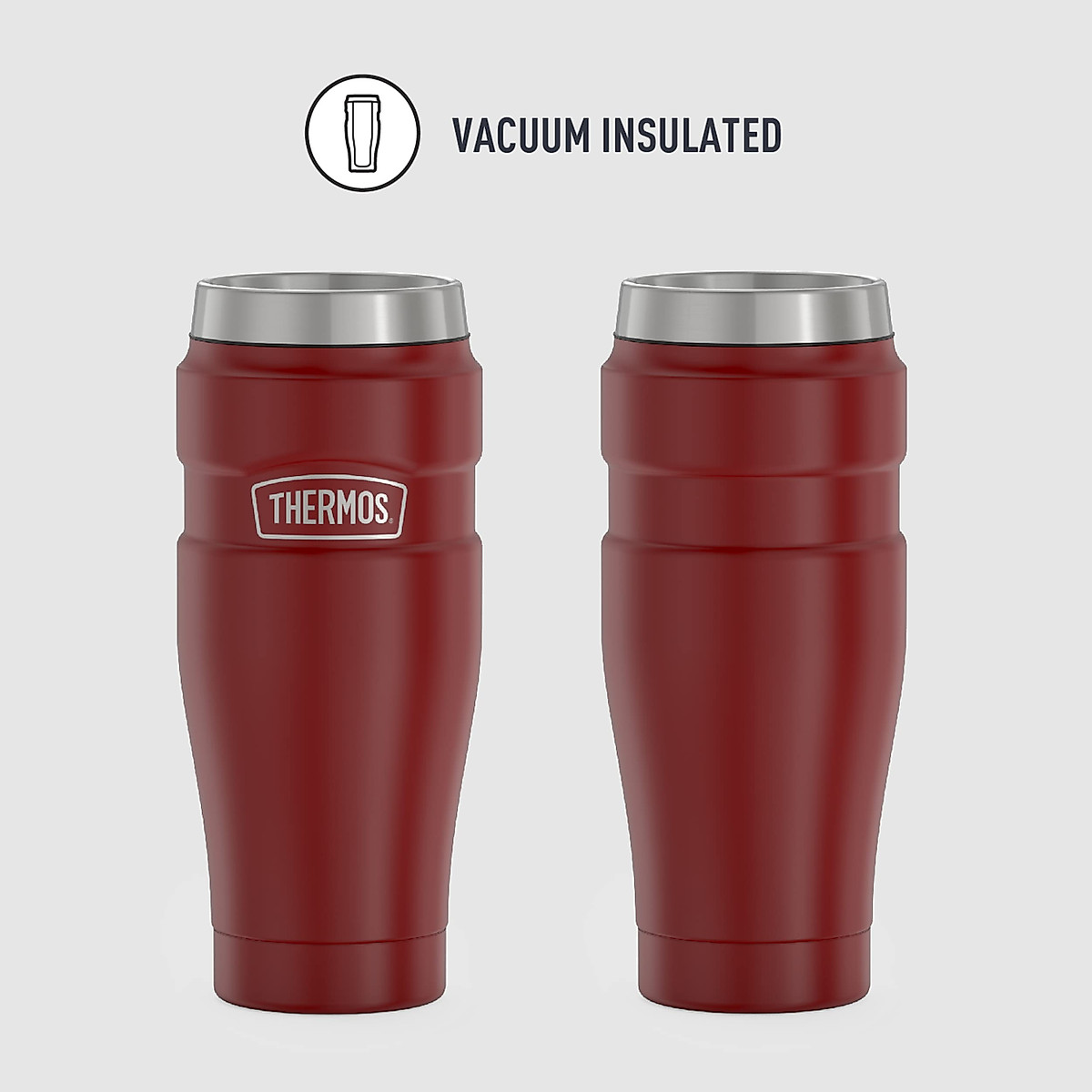 THERMOS Stainless King 16 Ounce Tumblers, Matte Red & Green