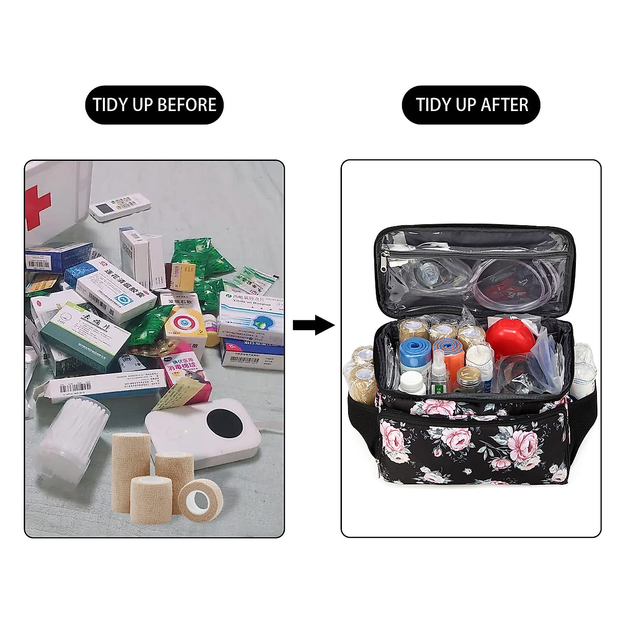 Medicine Organizer Travel Pill Bottle Organizer Medication Travel Pill Case Women Medicine Storage Med Bag Pill Carrier Prescription Emergency Med Manager Holders Tablets Large Nurse Patient Doctor