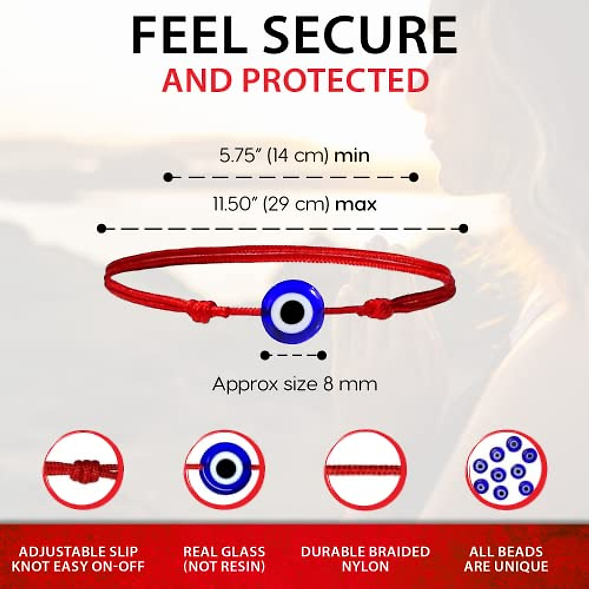 LUCK STRINGS Lucky Evil Eye Protection Bracelet, Adjustable Red String, Handmade Evil Eye Strand Bracelet For Men and Women
