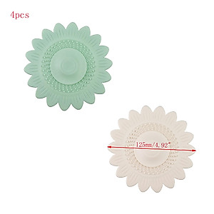 Mewutal 4pcs Drain Hair Catcher Silicone Shower Drain Covers Flower Shape Tub Stopper Floral Bathtub Plugs Shower Drain Protectors Hair Stoppers for Kitchen Sink Bathroom Drain (2 Green and 2 White)