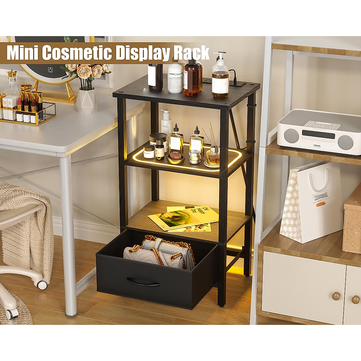 LED Nightstand with Charging Station, 2024 Updated Night Stand with Touch Switch Unlimited Dimming Double-Layer Control, Small Night Light Side Tables, Bedroom End Table, Bed Side Table(Black)