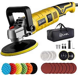 SILVEL Buffer Polisher, 1600W 7 Inch/6 Inch Polisher for Car Detailing, Wax Machine, 7 Variable Speed, with 6 Foam Pads, 3 Wool Pads, Packaging Bag, for Boat Polishing and Waxing
