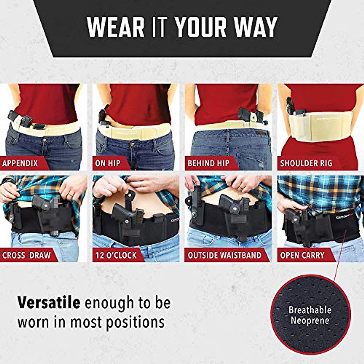 Belly Band Gun Holsters by ComfortTac, Belly Band Pistol Holster for Men & Women by, Belt Fits Smith and Wesson, Ruger, Shield, Glock - Firearm Accessories for Most Pistols and Revolvers