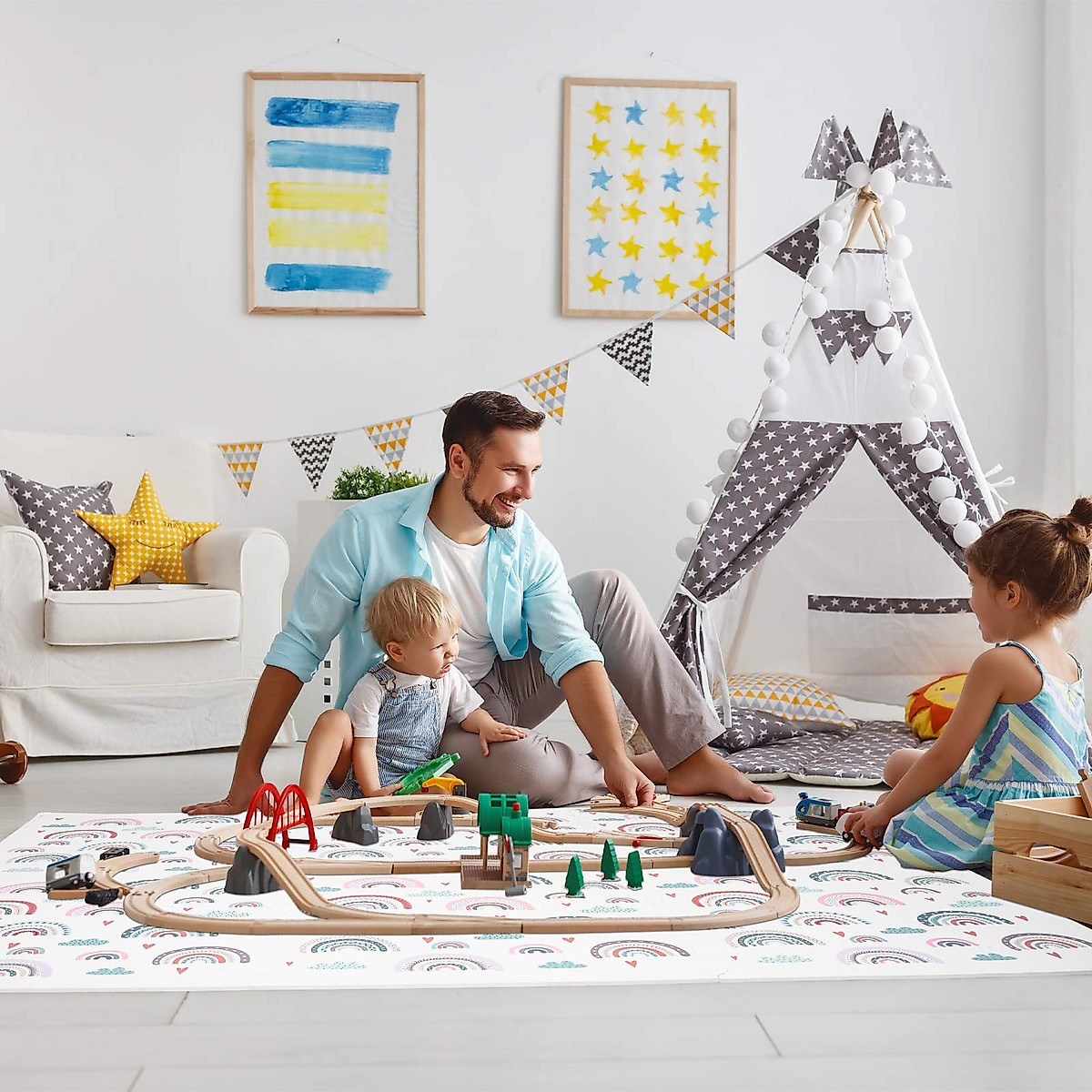 Soft Step Rainbow Play Mat - Extra Large 4ft x 6ft Non-Toxic Creative Baby Play Mat - Interlocking Foam Tiles for Toddlers and Kids