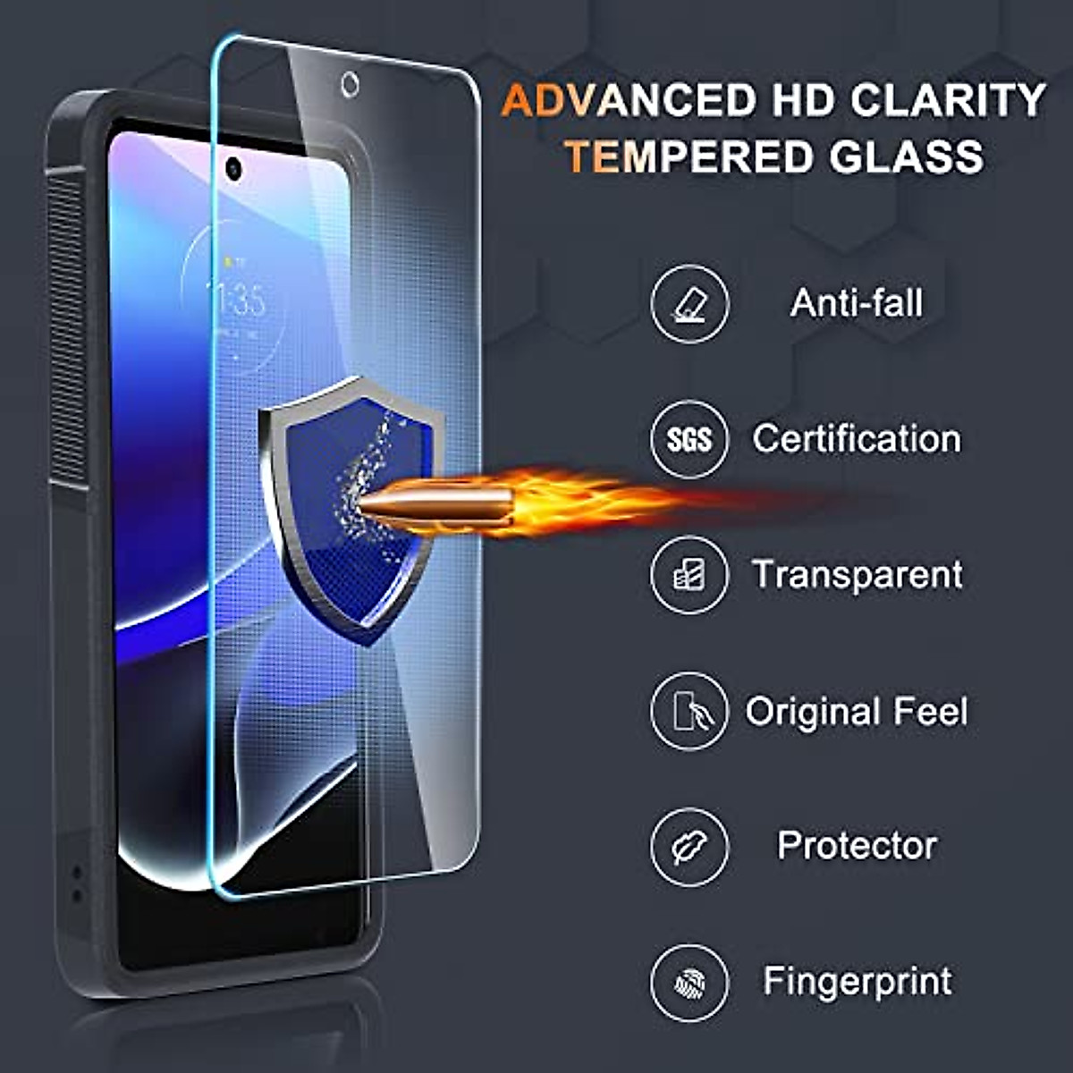 Motorola Moto G Stylus 5G 2022 Case with Tempered Glass Screen Protector,Heavy Duty Rugged Shockproof Full Body Protective Phone Cover,Black Matte