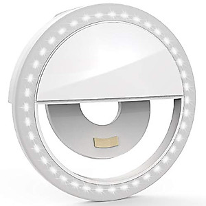 Auxiwa Clip on Selfie Ring Light [Rechargeable Battery] with 36 LED for Smart Phone Camera Round Shape, White