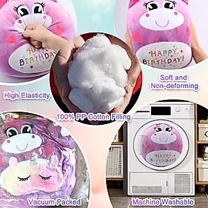 Birthday Plush Unicorn Pillow, Happy Birthday Gifts for Girls Toddlers Kids, Soft Plush Toy Cute Unicorn Stuffed Animal, Plushies Doll Home Room Decoration, Unicorn Sleep Mask