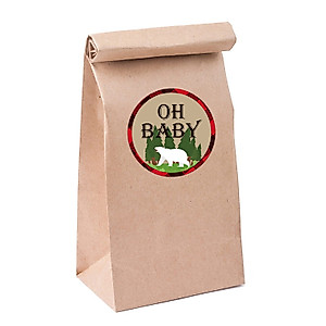 Oh Baby Stickers, 50 Pcs Lumberjack Plaid Baby Shower Stickers, 2 Inch Baby Shower Favor Stickers, Lumberjack Baby Shower Decorations, Baby Sprinkle Thank You Sticker Labels