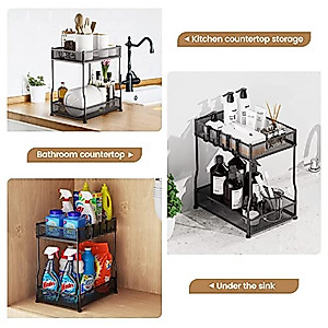 PHINOX Reinforced Metal Organizers and Storage with 4 Hooks, 2 Tier for Under Cabinet/Sink, Kitchen, Bathroom