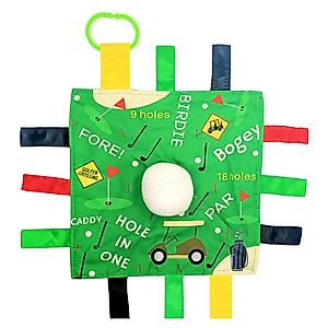 Baby Jack & Co 10x10” Golf Sports Lovey Sensory Plush Blanket - Tag Toys for Babies - Baby Stroller Toys - Learn Shapes, Letters & Colors - Perfect Baby Ball Toy & Baby Sports Gift