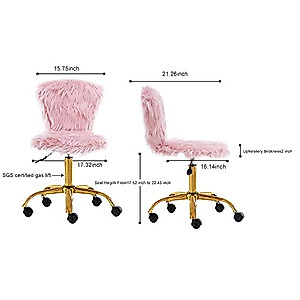 GIA Mid-Back Swivel Adjustable Small Vanity Chair with Faux Fur, Pink