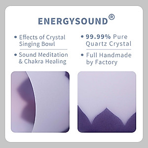 ENERGYSOUND Frosted A Note Third Eye Chakra Quartz Crystal Singing Bowl 8 inch Lotus Design with carrier bag