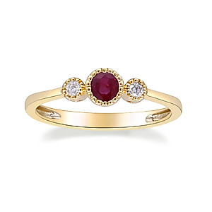 Gin & Grace 10K Yellow Gold Mozambique Genuine Ruby Ring with Diamonds for women | Ethically, authentically & organically sourced (Round) shaped Ruby hand-crafted jewelry for her | Ruby Ring for women
