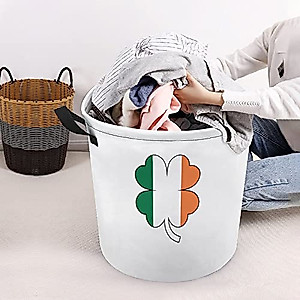 Patrick's Day Clover Leaf Large Laundry Basket Hamper Bag Washing with Handles for College Dorm Portable