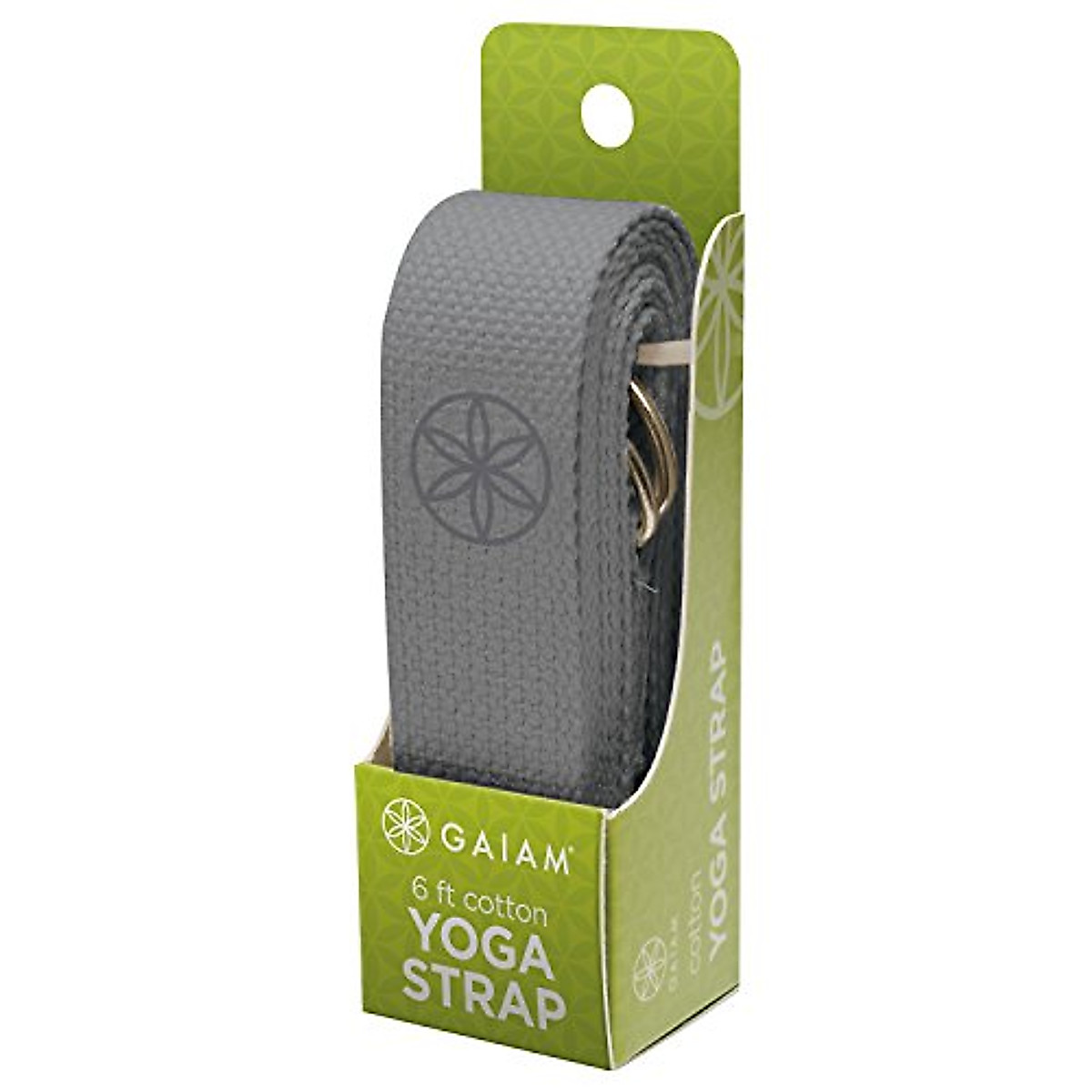 Gaiam Yoga Strap (6ft) Stretch Band with Adjustable Metal D-Ring Buckle Loop | Exercise & Fitness Stretching for Yoga, Pilates, Physical Therapy, Dance, Gym Workouts (Granite Storm)