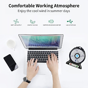 GGH Portable Fan Rechargeable,Personal Desk Fan,Small Battery Operated USB Fan with Flashlight,3 Speeds Wind Quiet Mini Desktop Fan for Travel,Camping,Bedroom,Office
