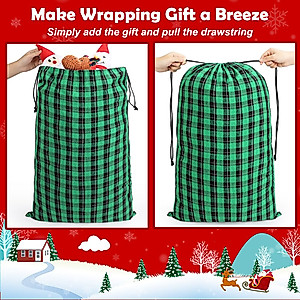 HRX Package 2pcs Cotton Santa Bags, 27.5x19inch Large Fabric Drawstring Christmas Gift Bags, Holiday Gift Wrap with Gift Tag for Presents