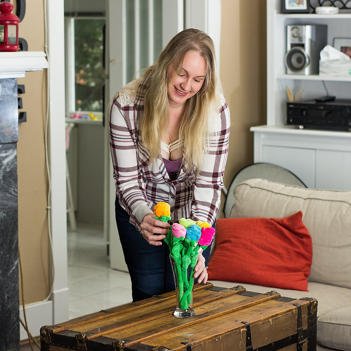 T play Rose Flower Plush Kids : Bendable Stem Stuffed Toy - Soft Felt Bendy Bouquet Set