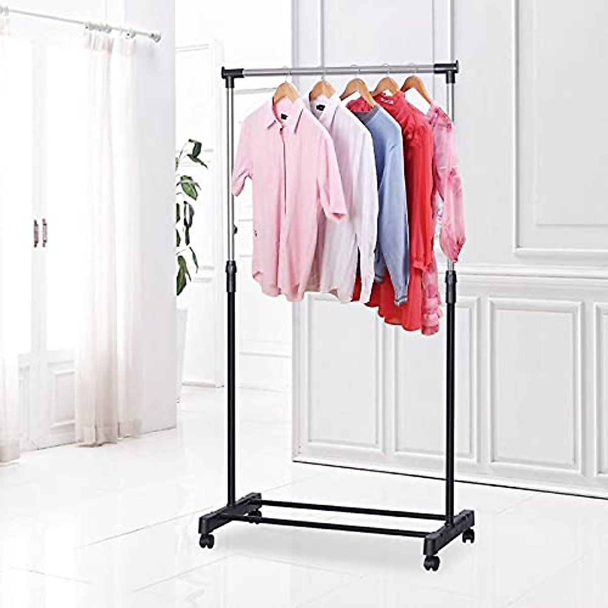 DNYSYSJ Clothes Drying Rack, Hanger Storage Drying Rack Height Adjustable, Composite Tube Telescopic Drying Rack with Brake Roller, Floor-Standing Clothes Airer Dryer Drying Rack