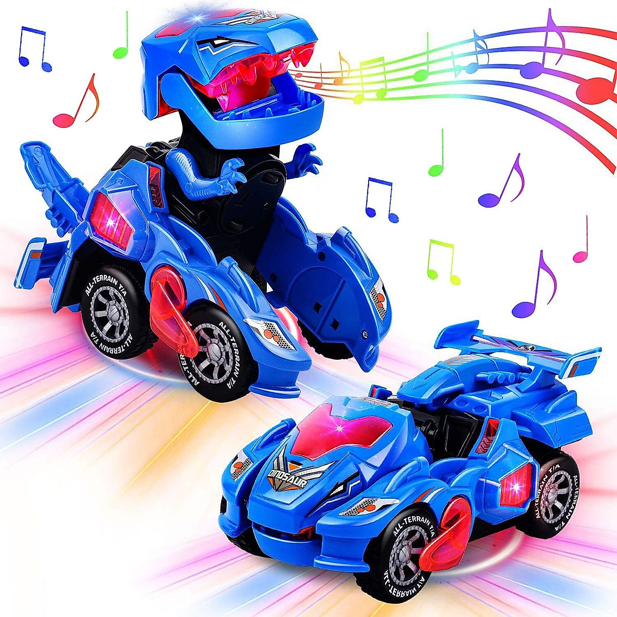 Christmas Dinosaur Toys for Kids Boys Transforming Dinosaur Car with LED Light Music Automatic Deformation Dino Race Car Stocking Stuffers for Boys Girls Toddlers 3 Year Old and Up