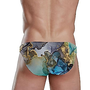 Mixed Blue, Grey, Golden Alcohol Ink Abstract Marble Texture Men's Boxer Brief, Sexy Swim Underwear Board Shorts Swimwear Hot Body Bikini Trunks Thong Swimsuit Bathing Suit for Sports(XXXL)