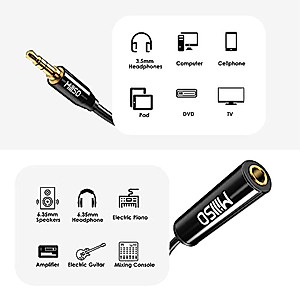 MillSO 1/4 to 3.5mm Instrument Cable, TRS Headphone Adapter 6.35mm Female to 3.5mm Male 1/8 to 1/4 Stereo Audio Adapter for Amplifier, Guitar, Piano, Speaker to Phone, Laptop, Headphone - 12inch/30cm