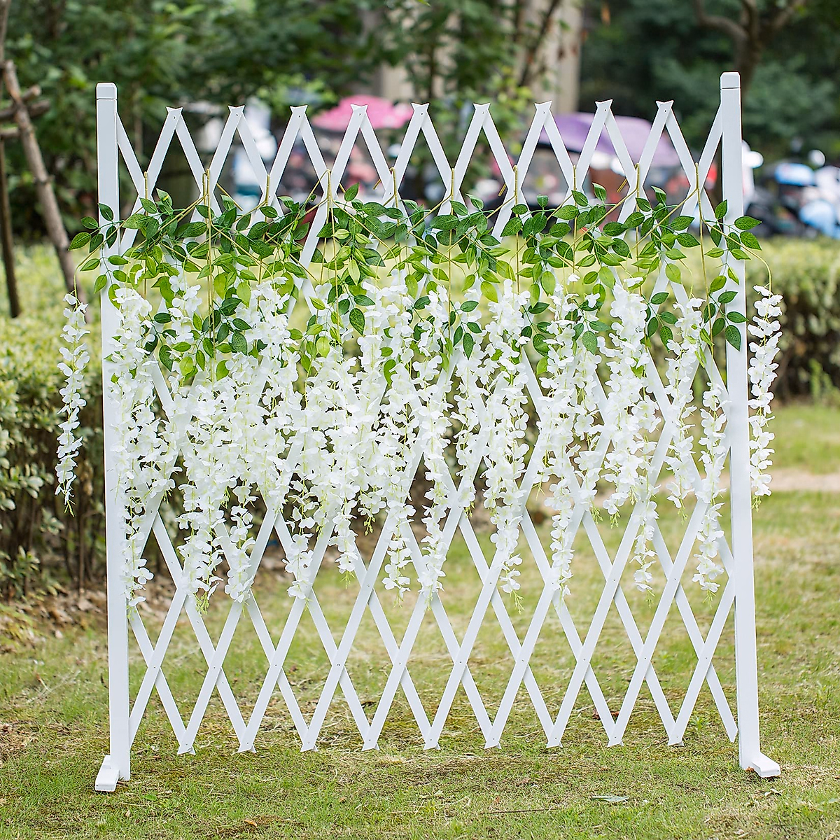 Kmorenew White Wisteria Hanging Flowers - 12 Pack 3.6 Feet/Piece Artificial Fake Wisteria Vine Rattan Hanging Garland Silk Flowers String for Home Party Wedding Garden Outdoor Décor