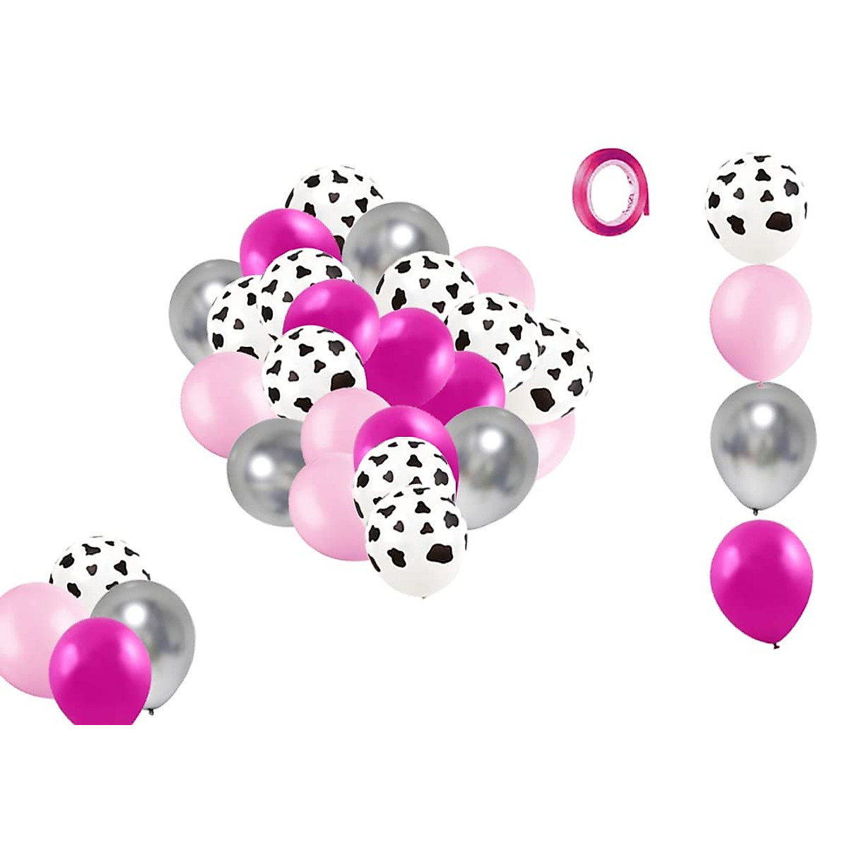 Rose Red Cow Party Decoration Balloon for Western Cowgirl Party,12inch White Cows Balloons Rose Red,Pink,Metallic Silver,Cowgirl Latex Balloons for Bachelorette Bridal Shower Baby Shower Wedding