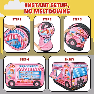 Pop Up Play Tent for Kids - My First Foldable Indoor & Outdoor Playhouse Vehicle Toys for Toddlers, Boys and Girls (Ice Cream Truck)