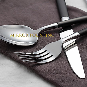 Thomaso 24-piece Black Handle and Silver Silverware Set,1810 Stainless Steel Flatware Service for 6, Cutlery Set with Black Streamlined Handle,Silver Spoons and Forks Set, Dishwasher Safe